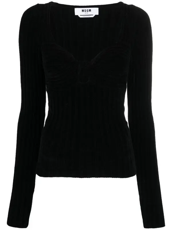 MSGM Twist-front Ribbed Knit Top