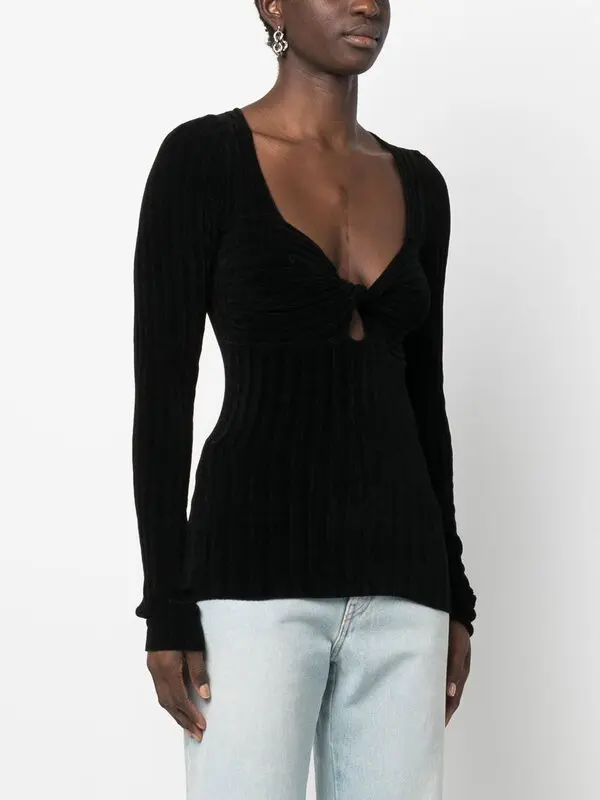 MSGM Twist-front Ribbed Knit Top