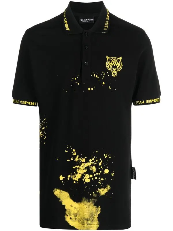 PLEIN SPORT Paint Splatter-print Polo Shirt - Black