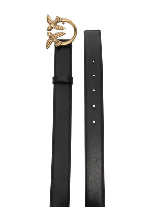 Pinko Love Birds Logo-plaque Leather Belt - Black