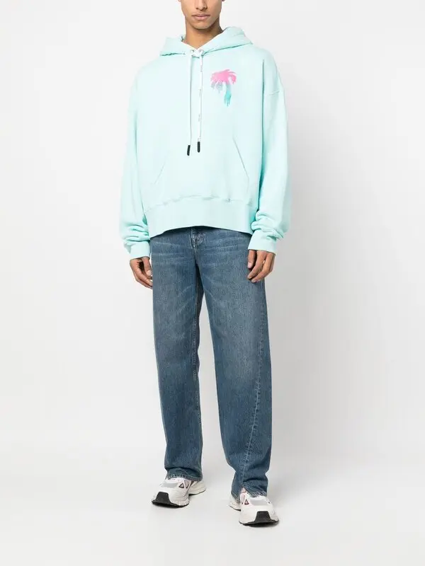 Palm Angels I Love Pa Printed Hoodie - Blue