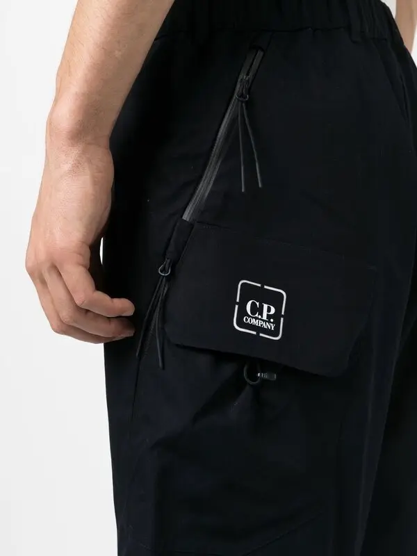 C.P. COMPANY Logo-print Belted-waist Shorts - Blue