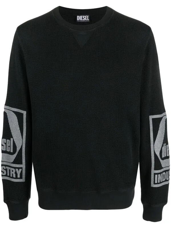 DIESEL® Logo Print Chunky-knit Jumper - Black