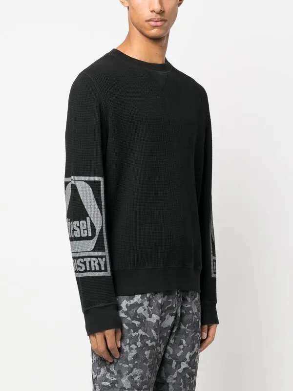 DIESEL® Logo Print Chunky-knit Jumper - Black