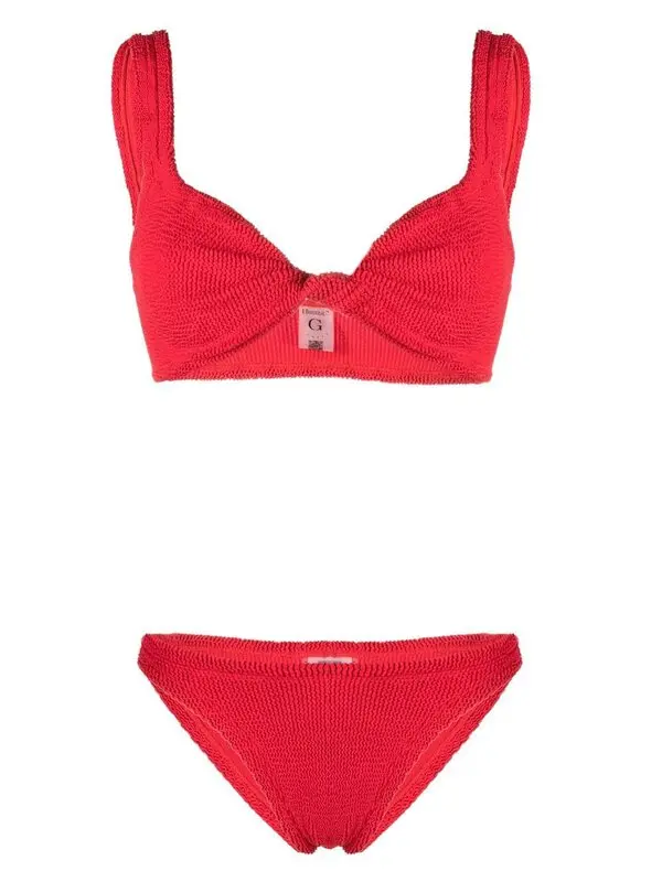 Hunza G Twist-detail Crinkle Bikini Set - Red