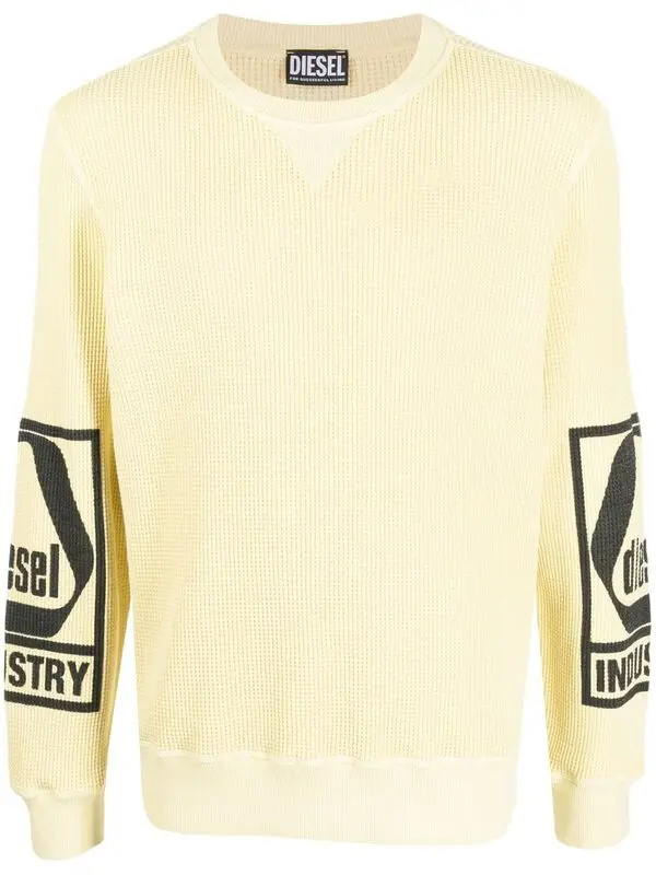 DIESEL® Logo Embroidered Chunky-knit Jumper - Yellow