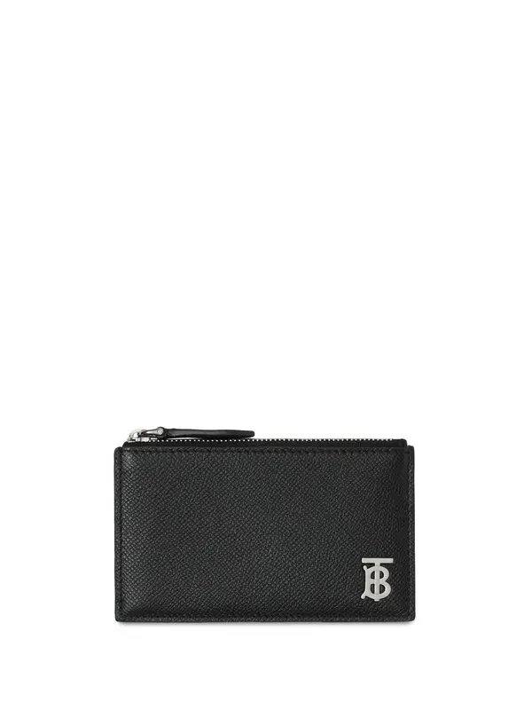 Burberry Grainy Leather Tb Zip Cardholder - Black