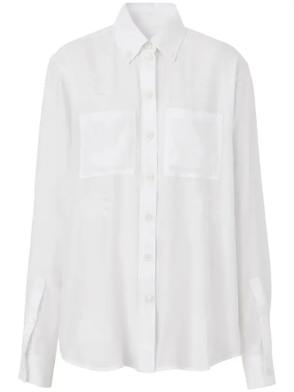 Burberry Ekd-embroidered Silk Shirt - White