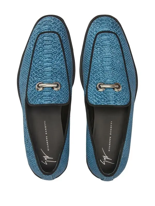 GIUSEPPE ZANOTTI Archibald Snakeskin-effect Leather Loafers - Blue