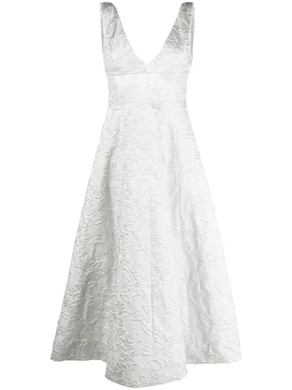 Philosophy Di Lorenzo Serafini Floral-embroidered V-neck Dress - Silver