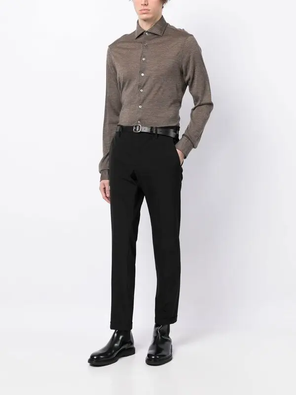 LARDINI Button-front Long-sleeved Polo Shirt - Brown