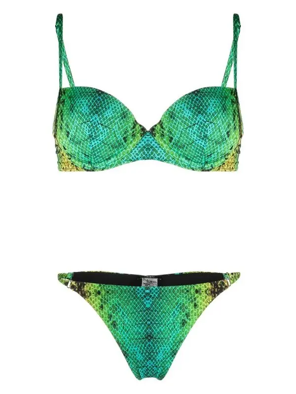 NOIRE SWIMWEAR Snakeskin-print Bikini Set - Green