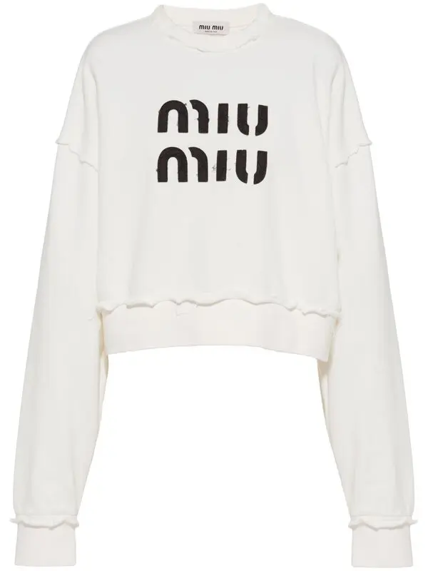Miu Miu Logo-Embroidered Cotton Sweatshirt - White | Editorialist