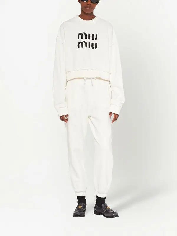 Miu Miu Logo-Embroidered Cotton Sweatshirt - White | Editorialist