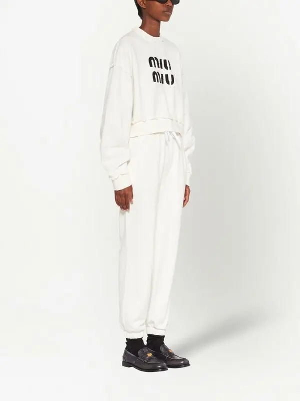 miu miu ロゴ刺繍 ポロ スウェット XS ホワイト Miu Miu Logo-Embroidered Cotton Sweatshirt - White | Editorialist
