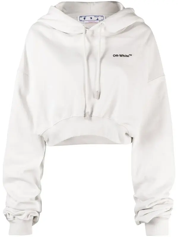 Off-White Logo-print Cropped Hoodie - Neutrals