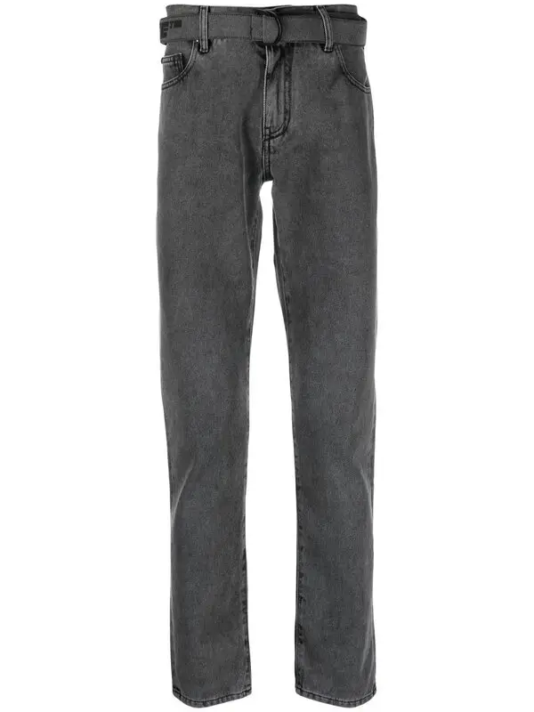 Off-White Belted Straight-leg Jeans - Grey