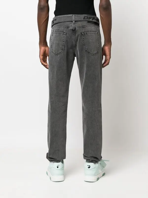 Off-White Belted Straight-leg Jeans - Grey