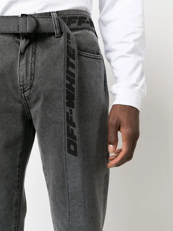 Off-White Belted Straight-leg Jeans - Grey