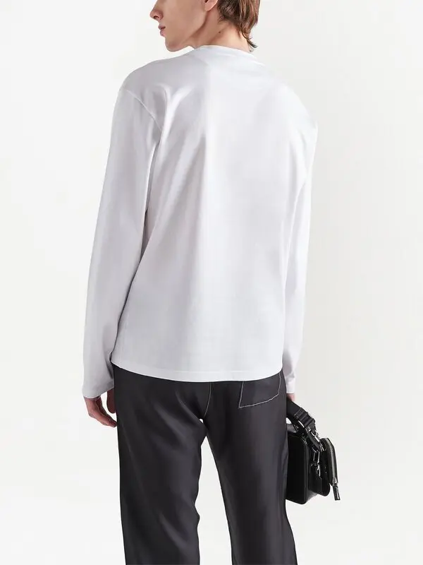 Prada Logo-Patch Long-Sleeve T-Shirt - White | Editorialist