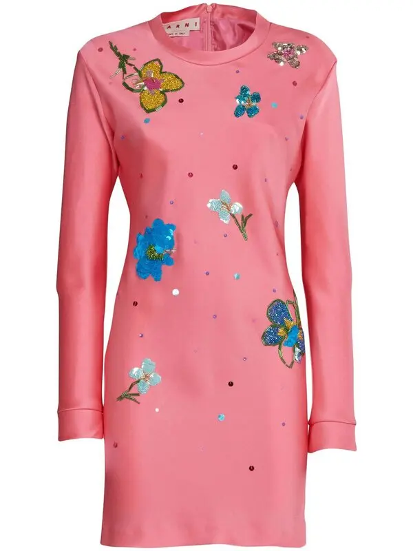 Marni Floral Sequin-embellished Mini Dress - Pink