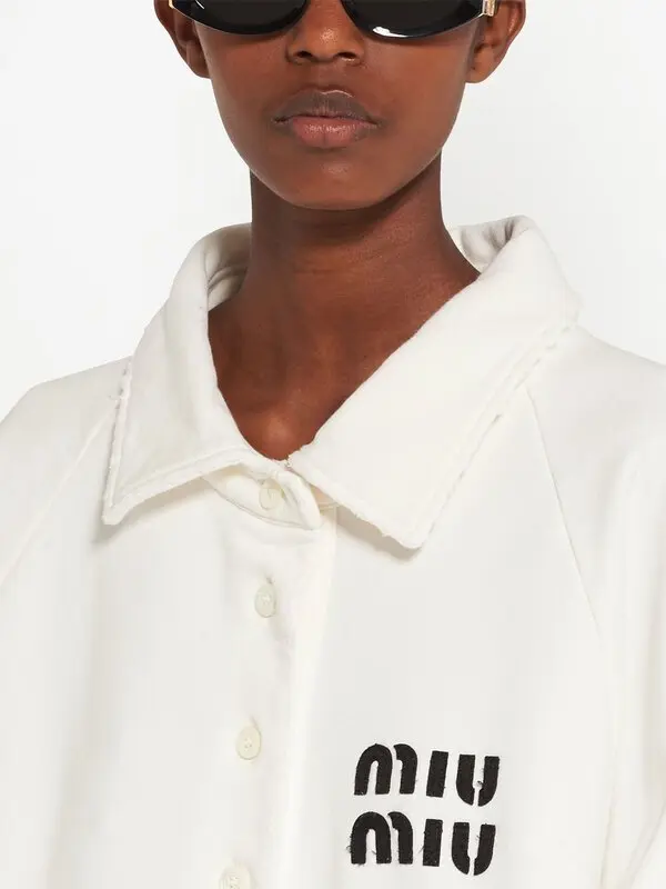 トップス miu miu logo patch dress shirts white Miu Miu Logo-Patch Polo Sweatshirt - White | Editorialist