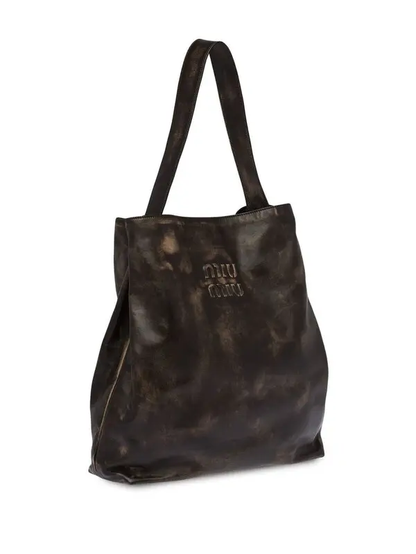Miu Miu Embossed Logo Tote Bag - Brown | Editorialist