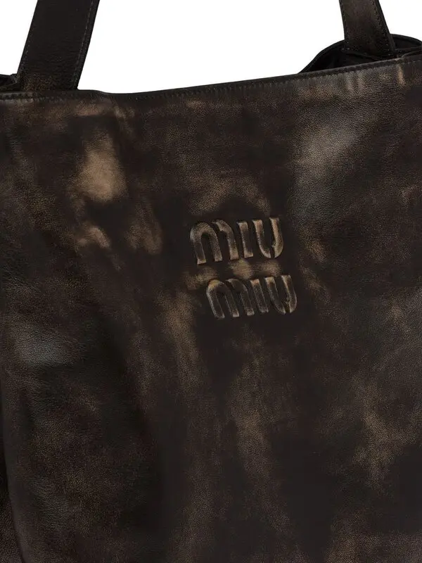 Miu Miu Embossed Logo Tote Bag - Brown | Editorialist
