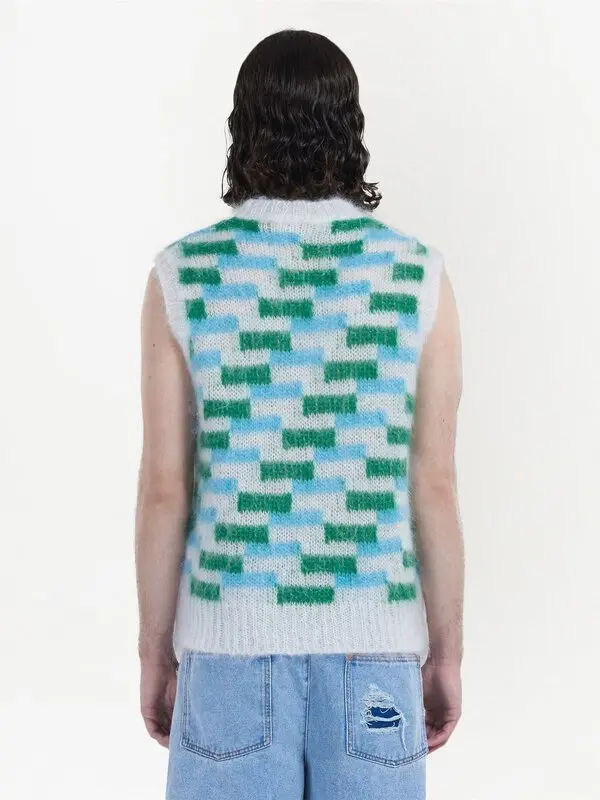 Marni V-Neck Intarsia-Knit Sweater Vest In White - 60% Off