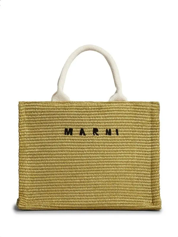 Marni Embroidered-logo Woven Shopping Tote Bag - Green