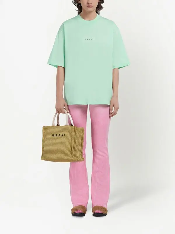 Marni Embroidered-logo Woven Shopping Tote Bag - Green