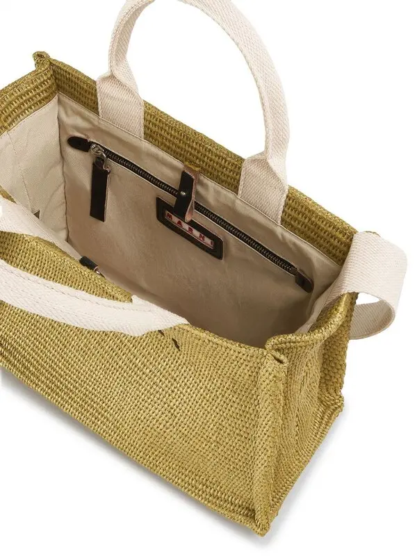 Marni Embroidered-logo Woven Shopping Tote Bag - Green