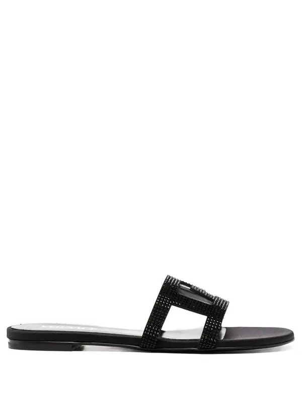 Versace Greca Maze Crystal Flat Sandals - Black