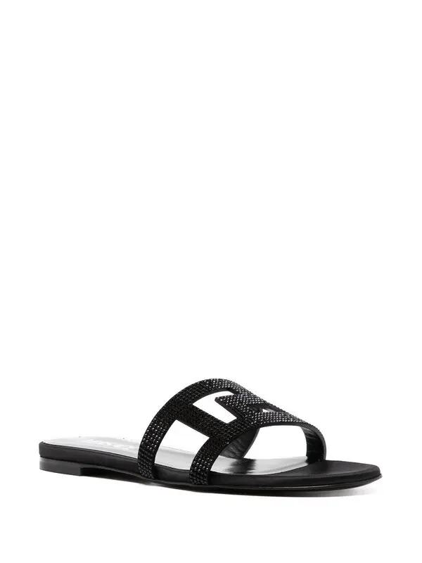 Versace Greca Maze Crystal Flat Sandals - Black