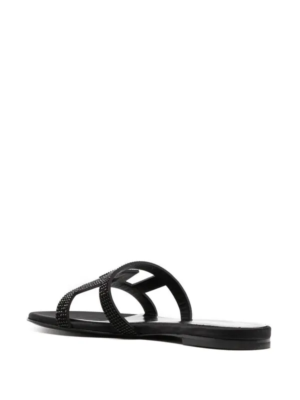 Versace Greca Maze Crystal Flat Sandals - Black