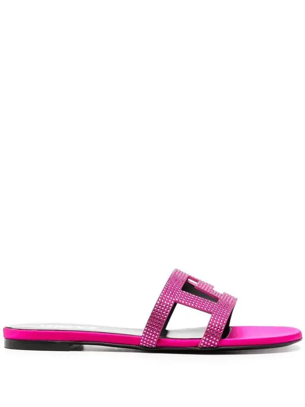 Versace Greca Maze Crystal Flat Sandals - Pink