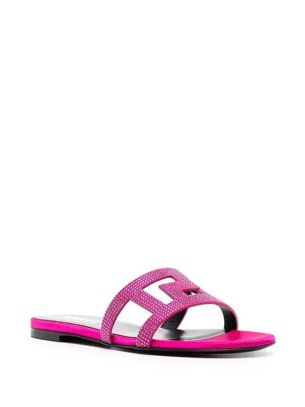 Versace Greca Maze Crystal Flat Sandals - Pink
