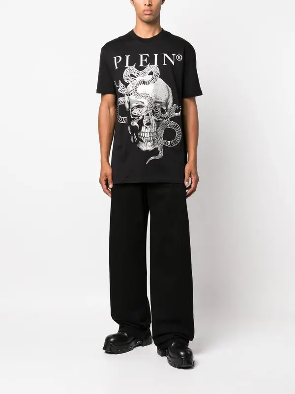 Philipp Plein Snake-print Round-neck T-shirt - Black