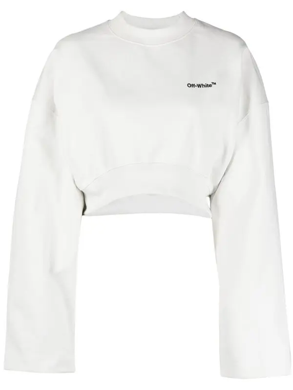 Off-White Logo-embroidered Cropped Sweatshirt - White