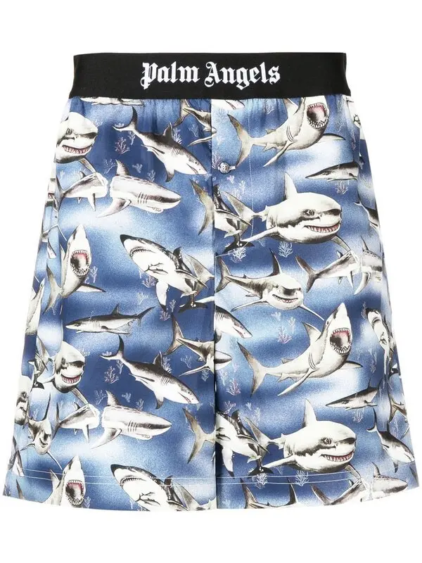 Palm Angels Shark-print Shorts - Blue