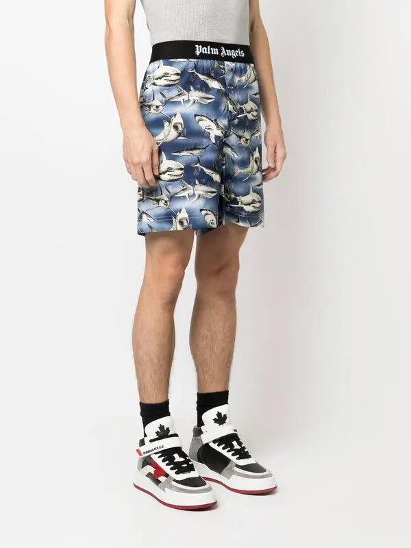 Palm Angels Shark-print Shorts - Blue