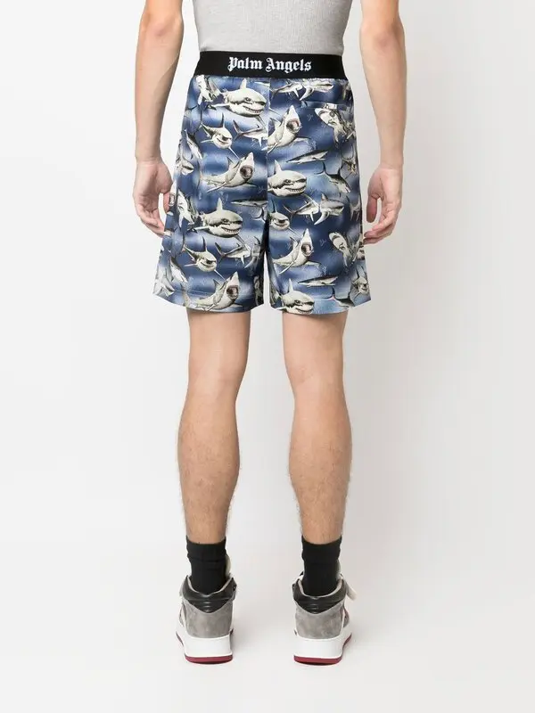 Palm Angels Shark-print Shorts - Blue