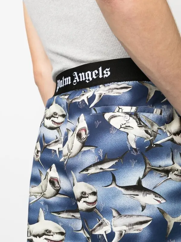 Palm Angels Shark-print Shorts - Blue