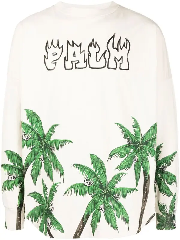 Palm Angels Palm-print Cotton Sweatshirt - White