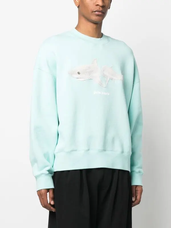 Palm Angels Broken Shark Cotton Sweatshirt - Blue