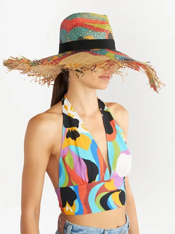 Etro Graphic-Print Straw Sun Hat In Orange - 40% Off  display picture 2