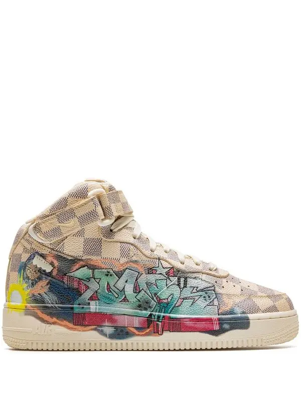 Nike X Louis Vuitton Air Force 1 Mid Virgil Abloh Graffiti Sneakers
