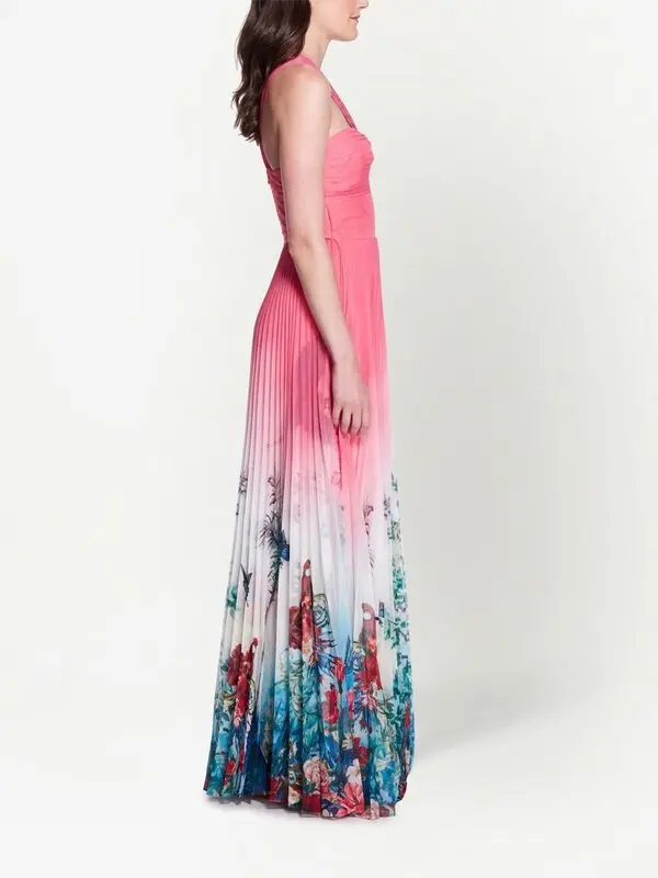 Marchesa Floral-print Pleated Gown