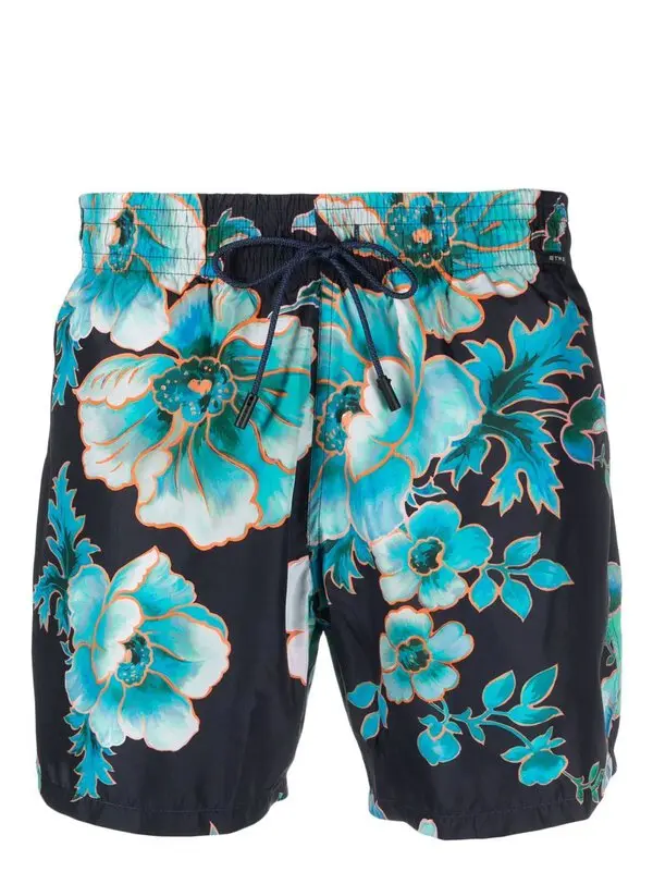 Etro Floral-print Swim Shorts - Blue