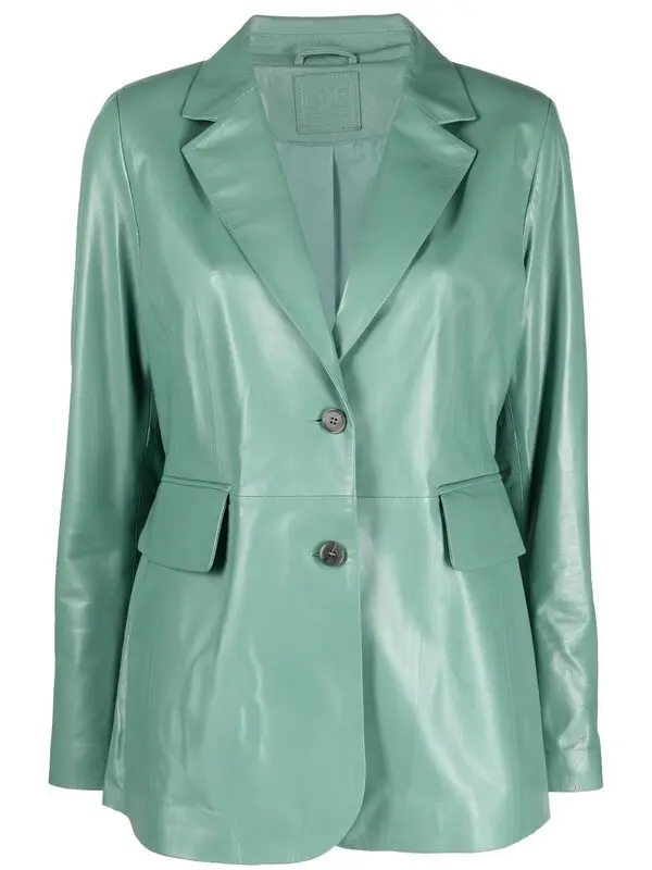 DESA 1972 Leather Single-breasted Blazer - Green